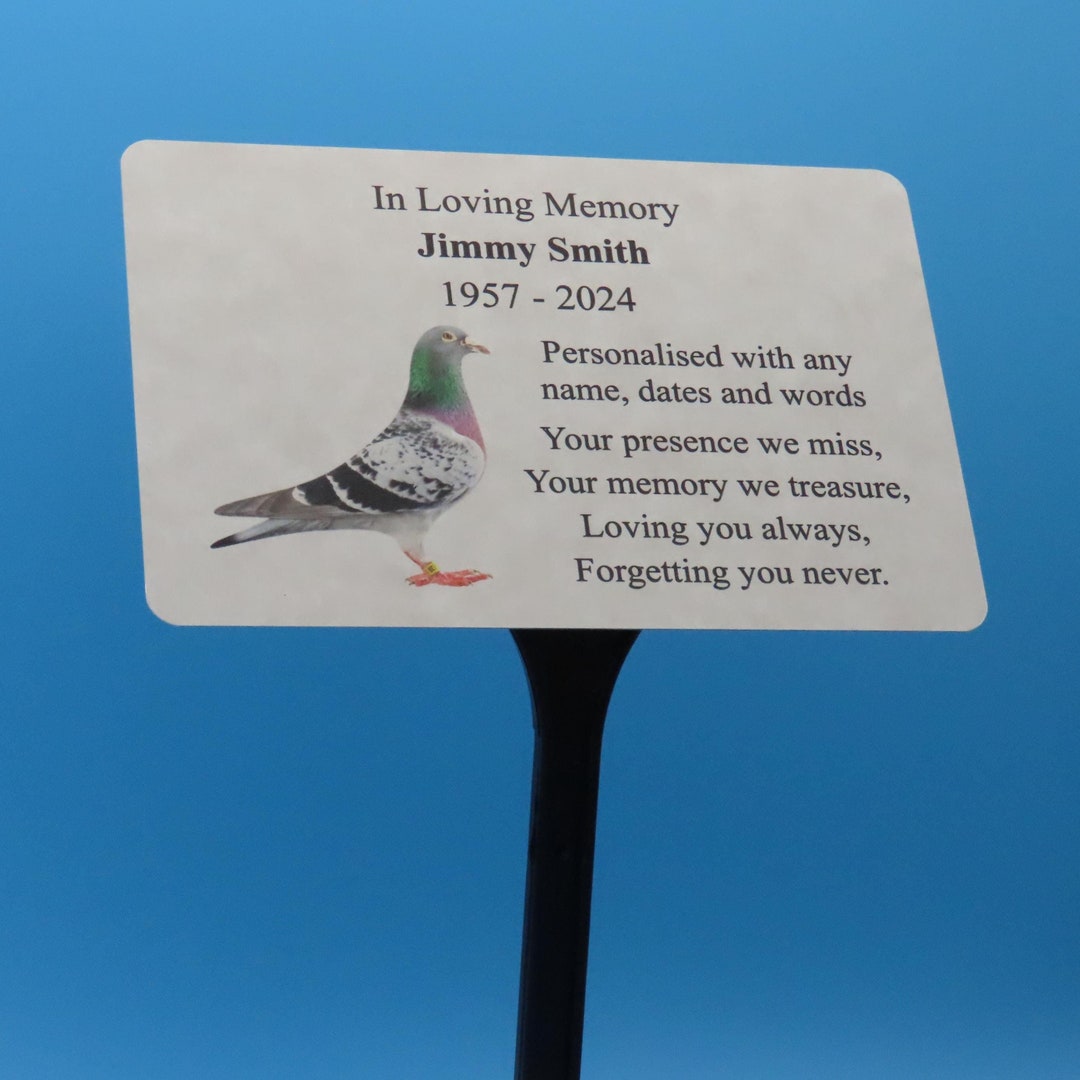 Pigeon Memorial Plaque With Stake, Personalised Name Words, Grave Tree ...