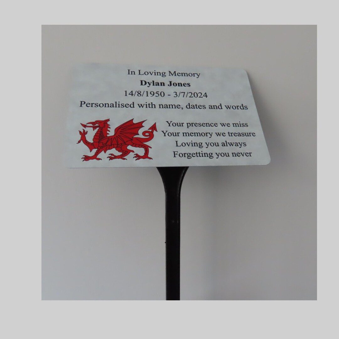 Personalised Welsh Dragon Memorial Plaque With Stake, Remembrance Tree ...