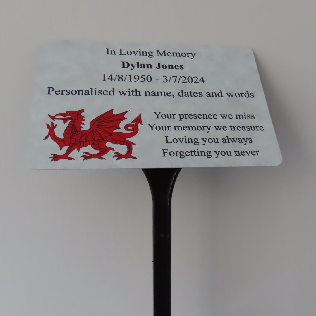 Welsh Dragon Memorial Plaque and Stake, Personalised With Any Name and ...