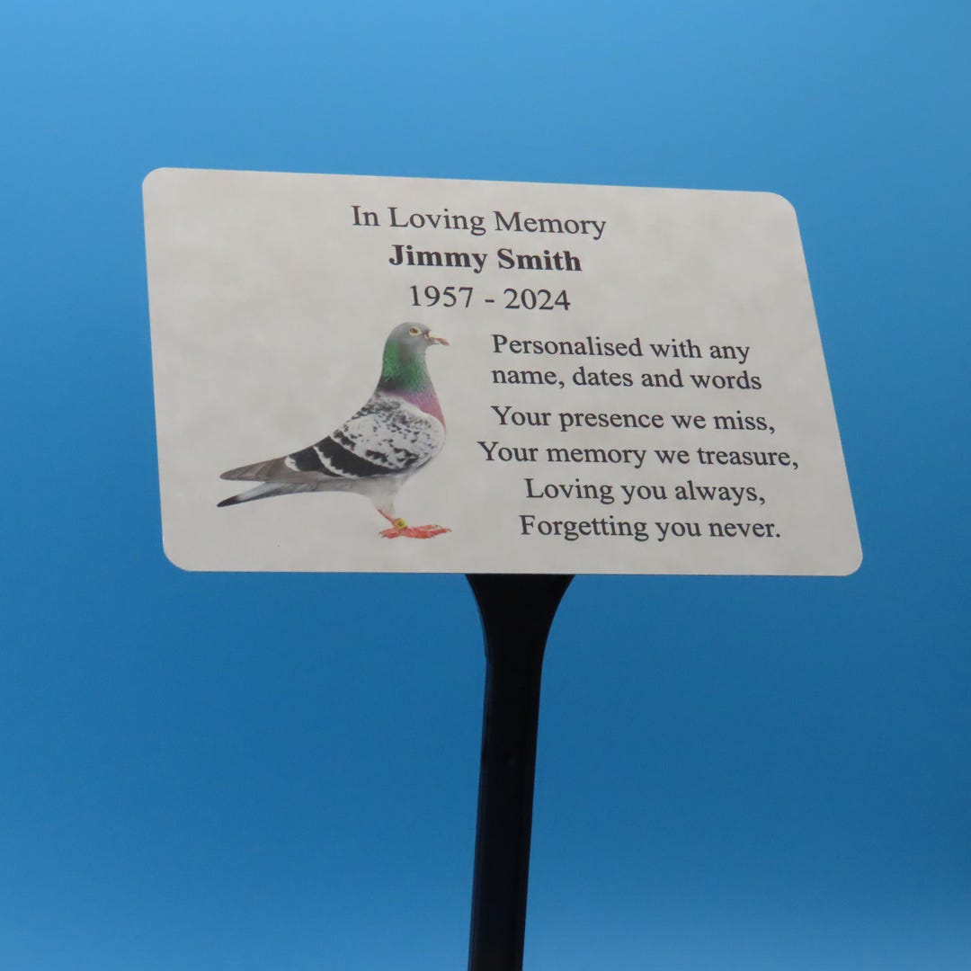 Pigeon Memorial Plaque With Stake, Personalised Name Words, Grave Tree ...
