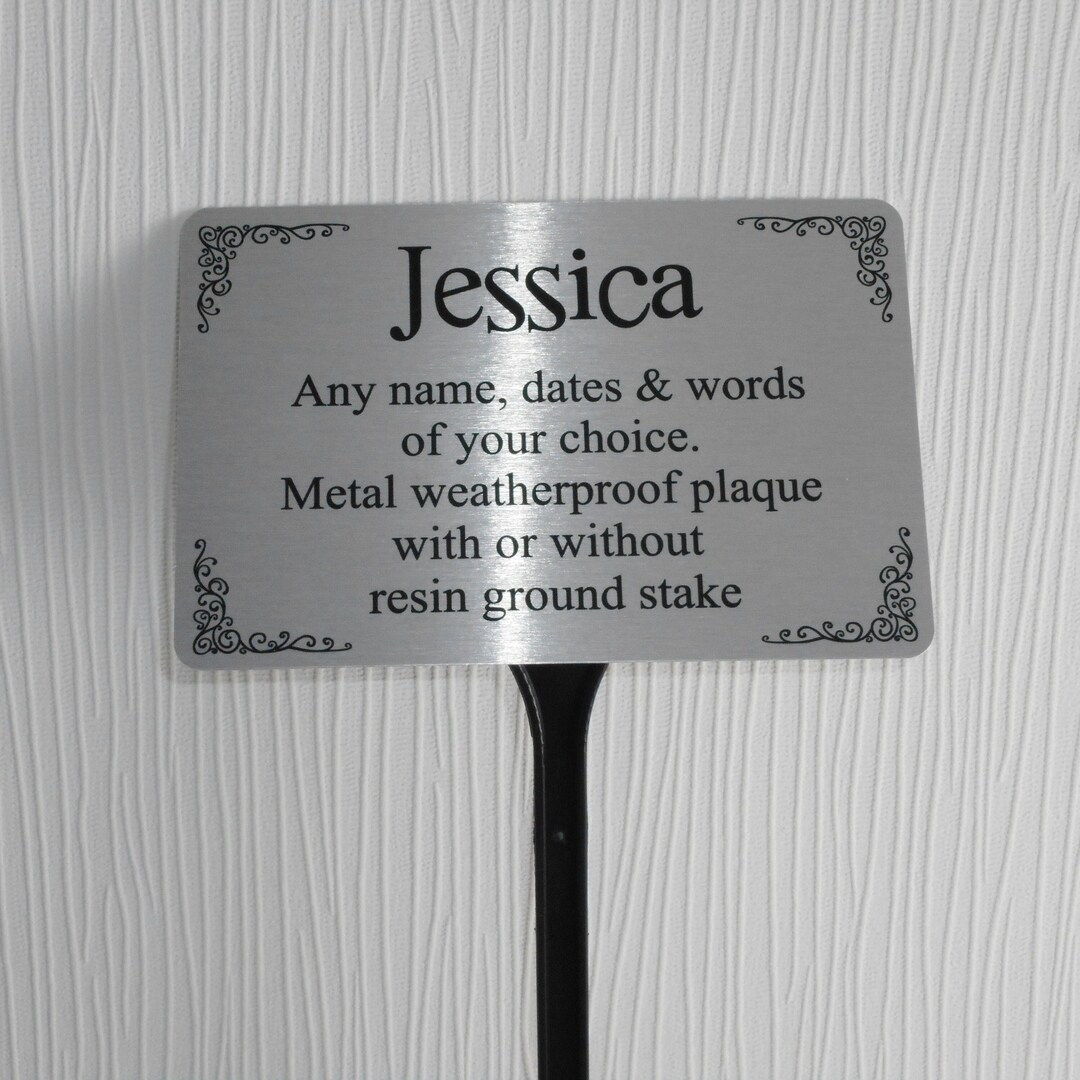 Memorial Plaque, Silver Personalised Grave Plate, Tree Marker With ...