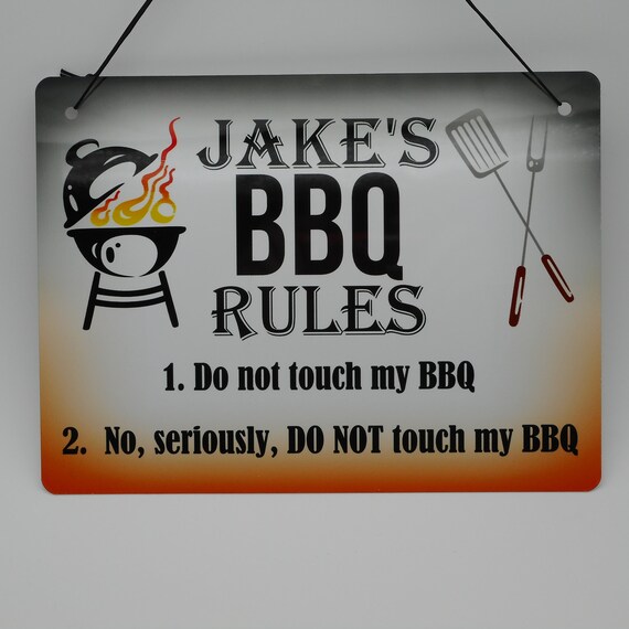 Personalised BBQ Sign Barbecue plaque Funny Barbeque Rules | Etsy
