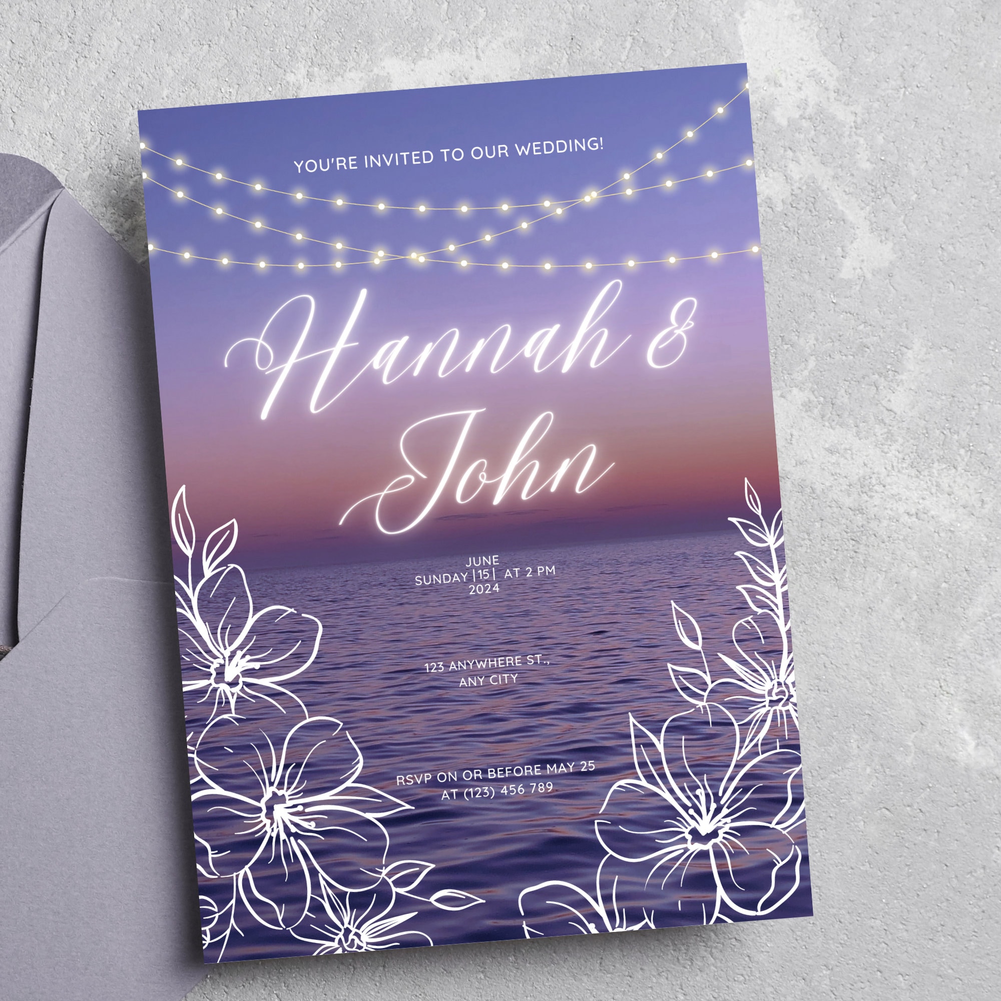 Beach Theme Wedding Invitation Template, Sunset Wedding Invitation ...