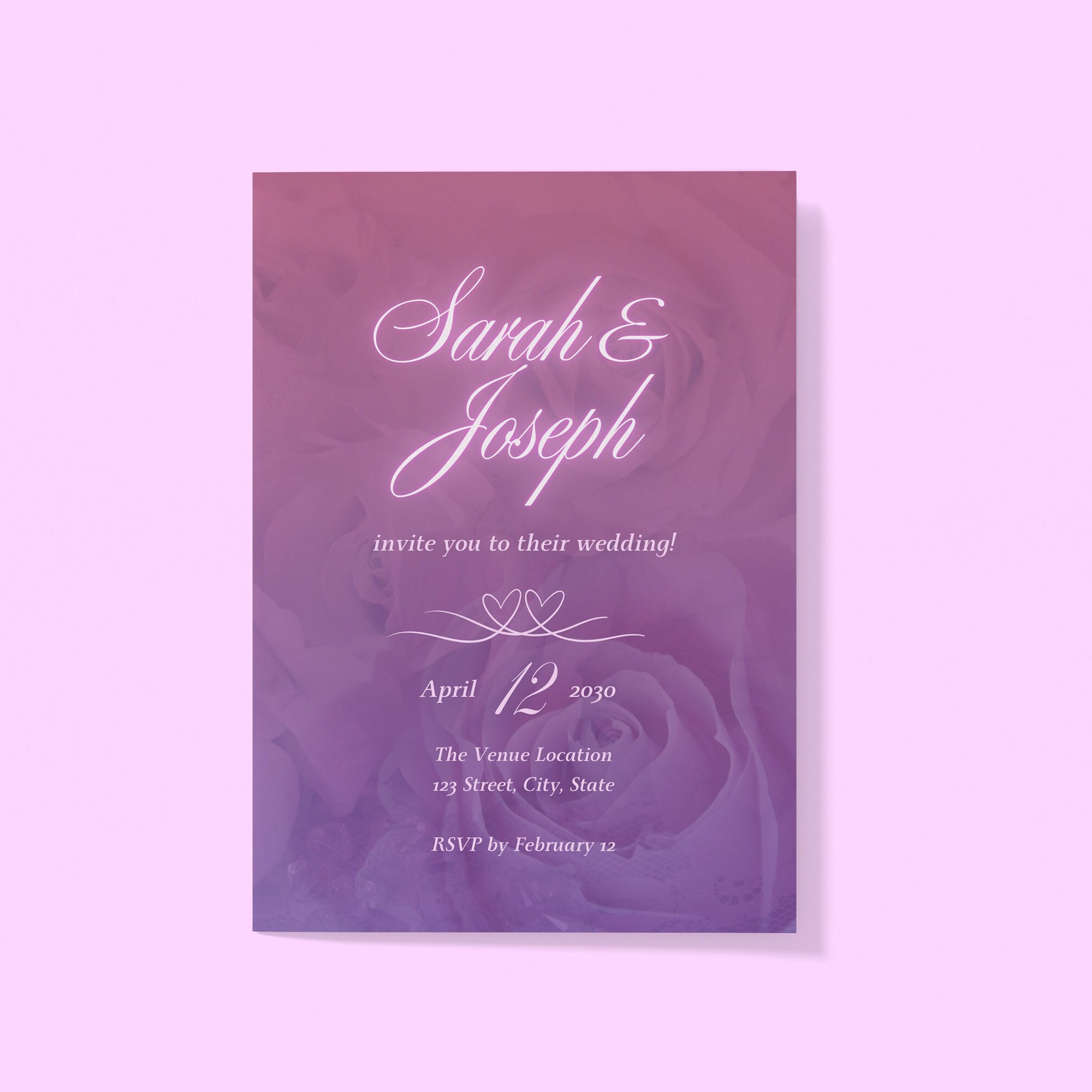 Elegant Roses Wedding Invitation Template, Pink and Purple Rose Wedding ...