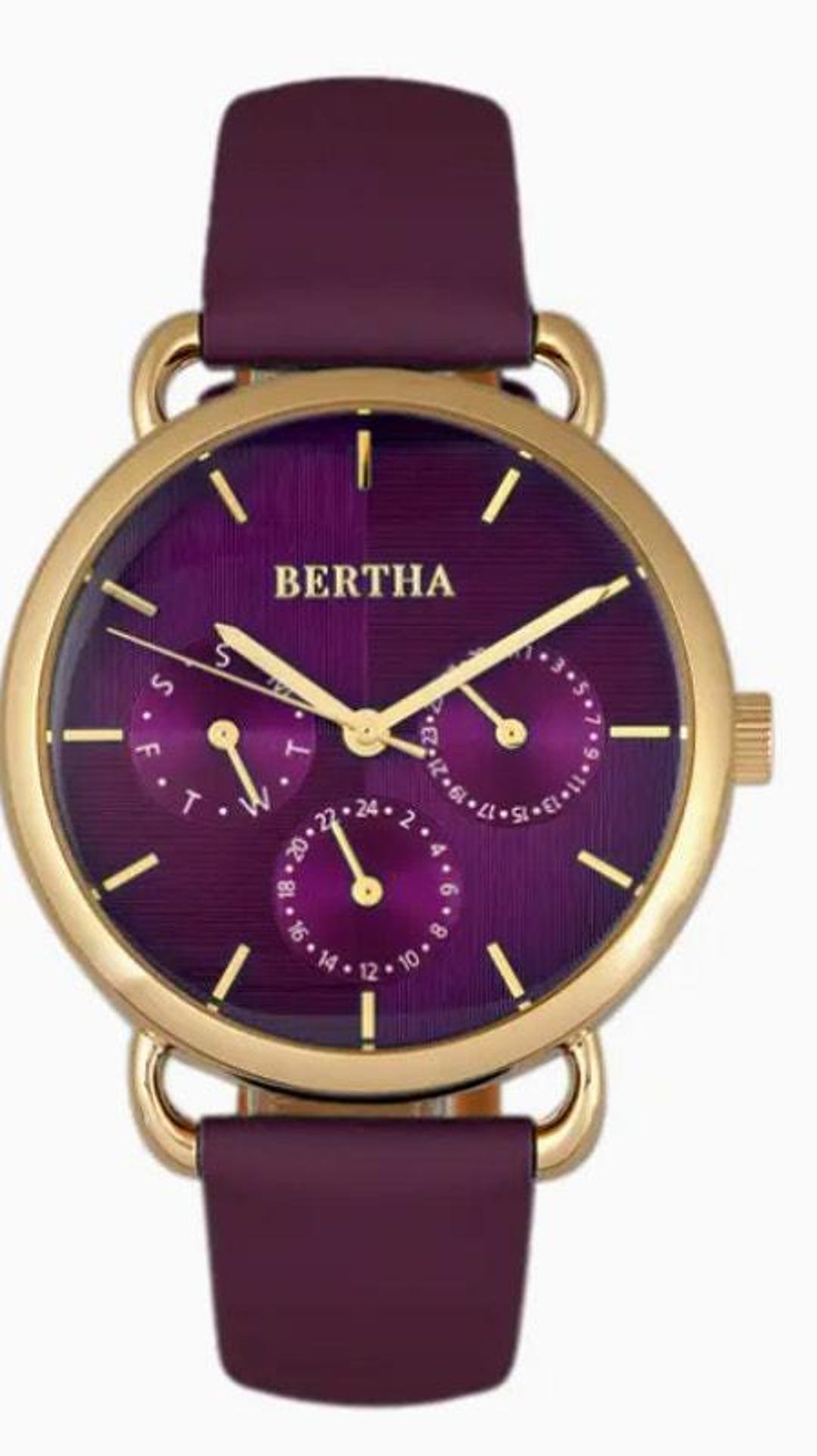 Bertha Gwen Purple Leather-band Watch With Day and Date NIB With COA - Etsy