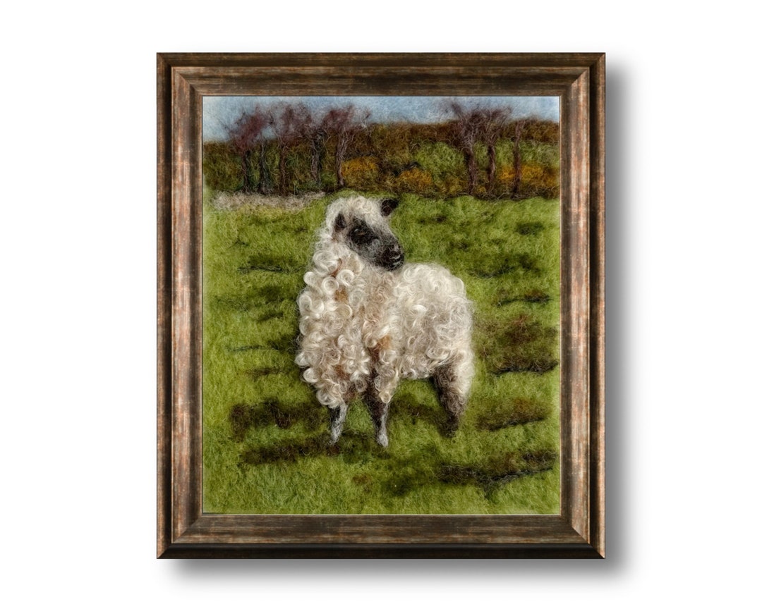 Needle Felted Wool Painting of Teeswater Sheep, 2D Wool Art - Etsy