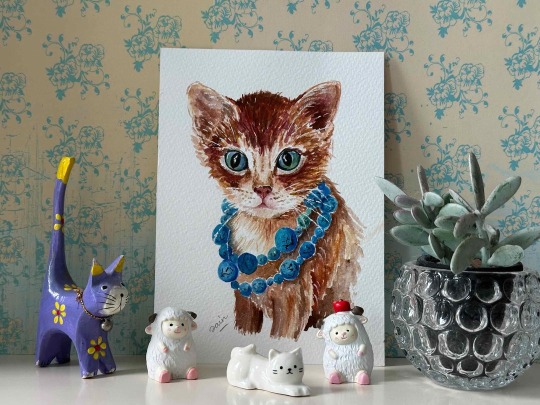 Glamour Kitten Original Art in Gouache Suitable for Home and Office ...
