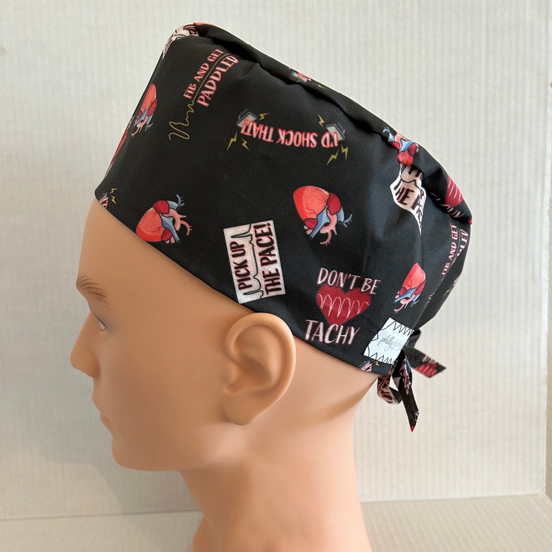 Men's Surgical Scrub Hat~with Ties~cardiology~hearts~cardiac Care~heart ...