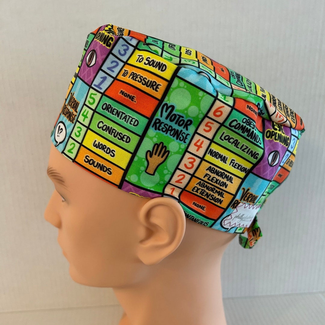 Men's Surgical Scrub Hat~with Ties~glasgow Coma Scale~brain Injury ...