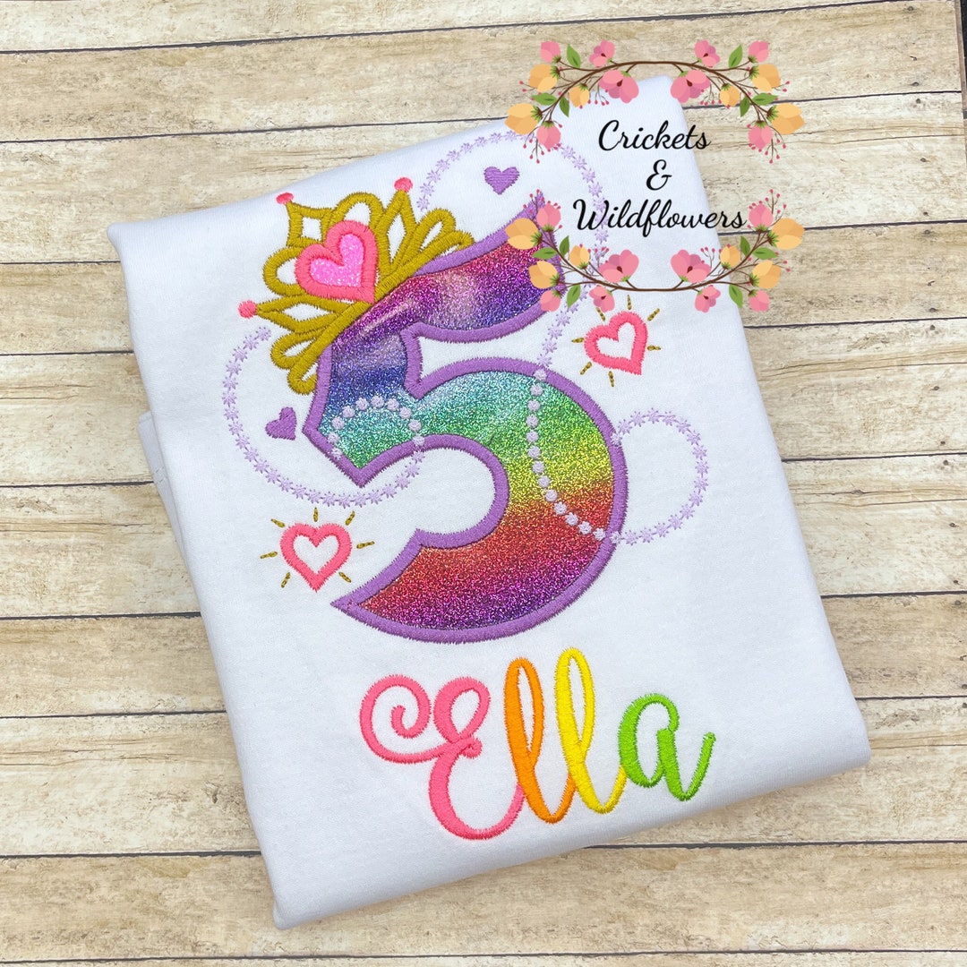 5th Birthday Shirt for Girl, Princess Birthday Shirt, Number With Crown Birthday Shirt, Girls ...