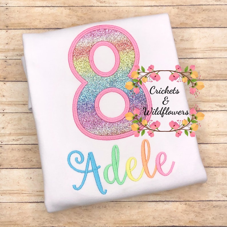 8th Birthday Shirt for Girl, Sparkle Birthday Shirt, Number Birthday ...