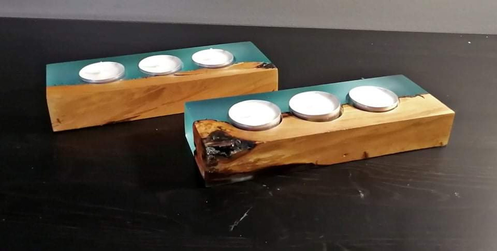 Jade Epoxy & Wood Candle Holders - Etsy