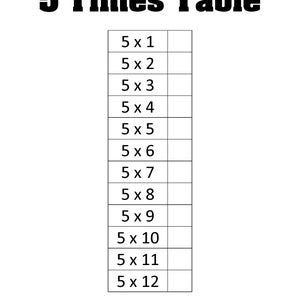 5x Multiplication Table - Single Page Printouts Grade 1 Grade 2 - Etsy