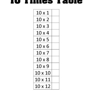 10x Multiplication Table - Single Page Printouts Grade 1 - 6 - Etsy
