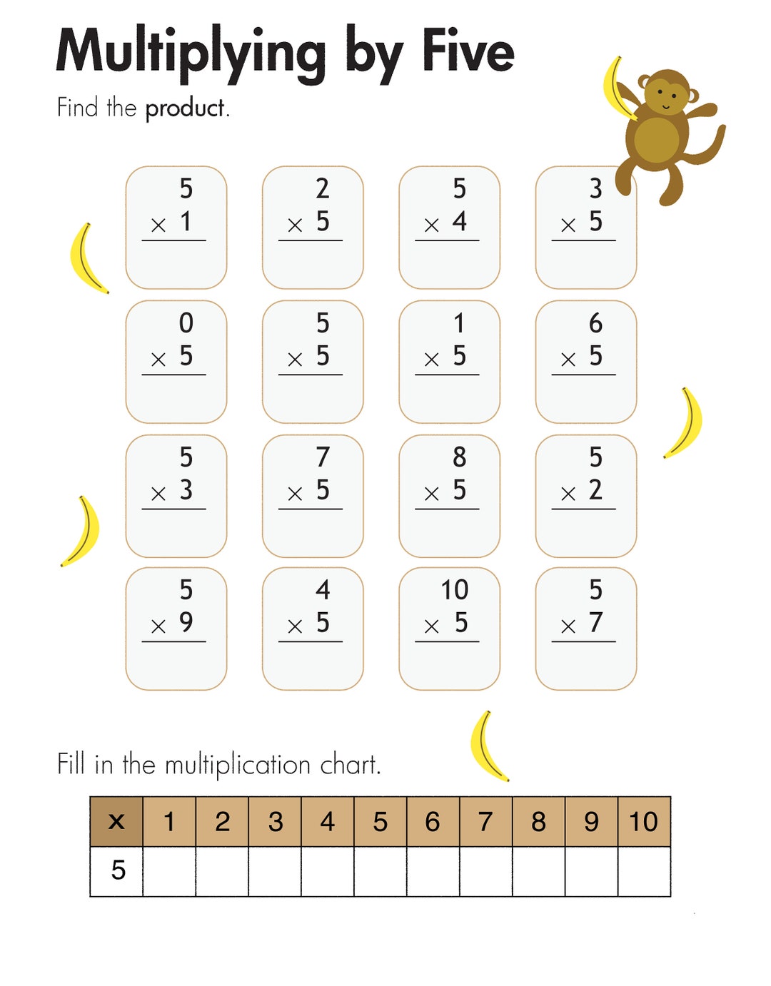 Simple 5x Times Multiplication Worksheet Single Page Printouts Grades 1 6 - Etsy