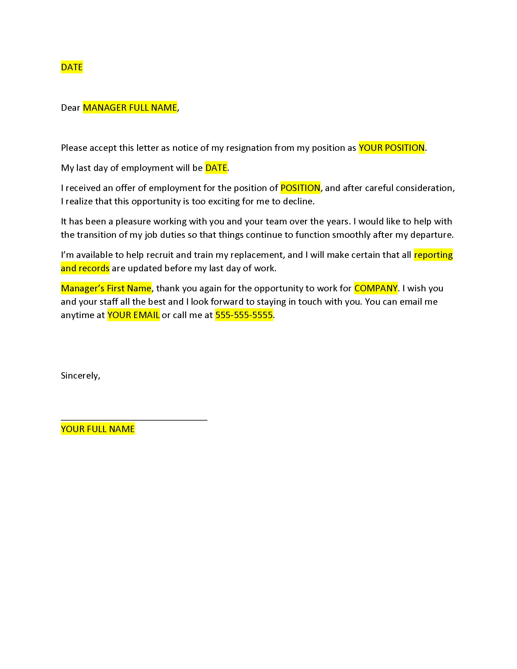 Resignation Letter Template Effective Word Format - Etsy