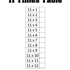 11x Multiplication Table - Single Page Printouts Grade 1-6 - Etsy