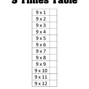 9x Multiplication Table - Single Page Printouts Grade 1-6 - Etsy