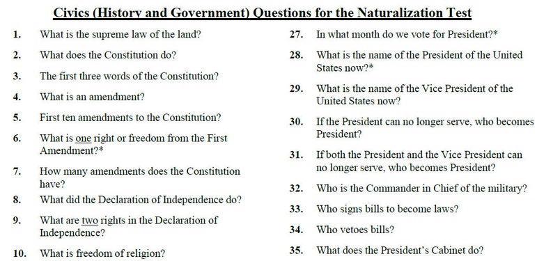 US Citizenship Test Questions + Answers - Pass the First Time! - Etsy