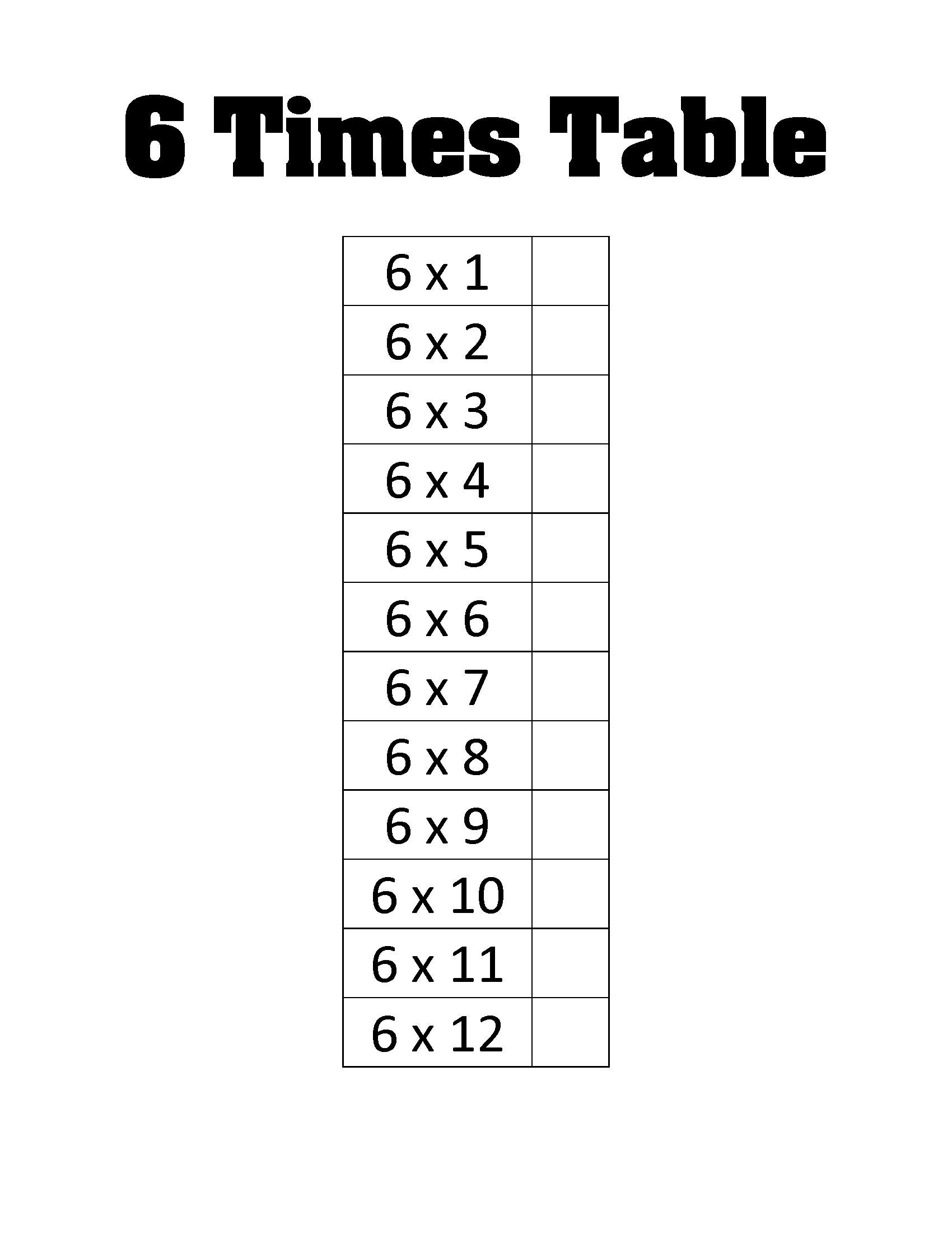 6x Multiplication Table - Single Page Printouts Grade 1-6 - Etsy