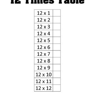 12x Multiplication Table - Single Page Printouts Grade 1-6 - Etsy