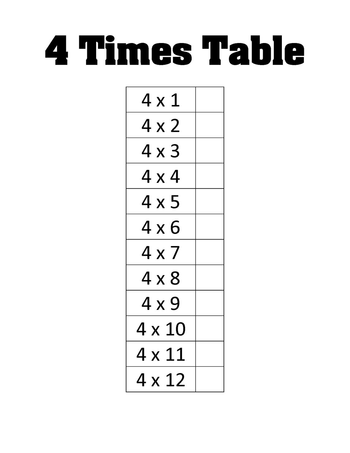 Printable 4x Multiplication Table Single Page PrintOuts Etsy M xico