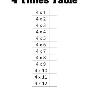 4x Multiplication Table - Single Page Printouts Grade 1-6 - Etsy