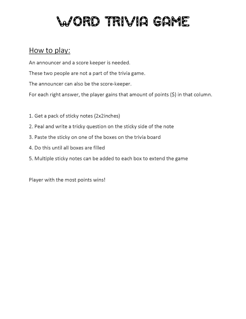 Trivia Word Game | for Kids and Adults | Parties, Birthdays, Bar ...