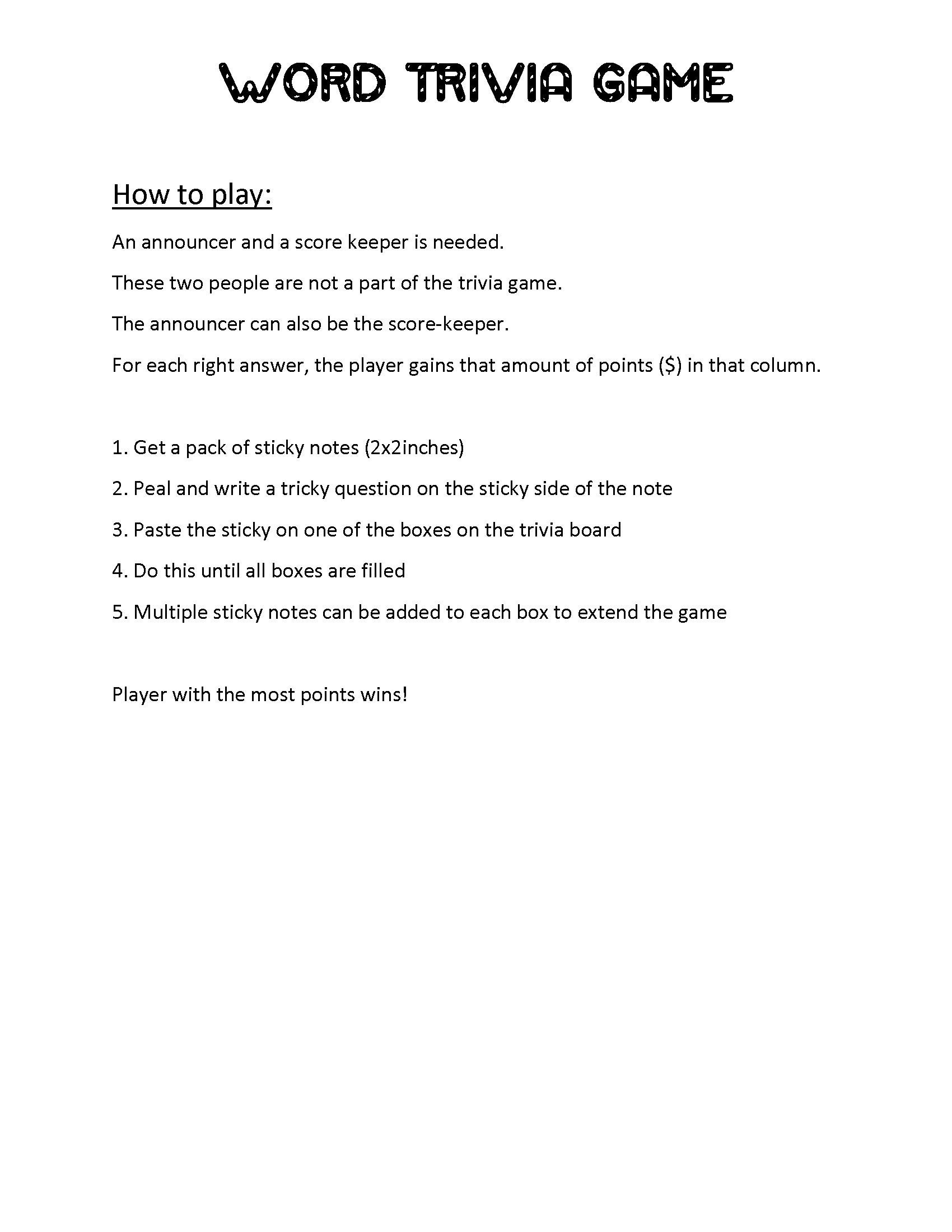 Game Night Trivia Party Style Word Game | Parties, Birthdays, Bar ...