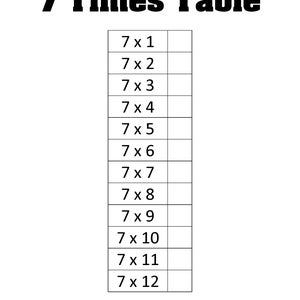 7x Multiplication Table - Single Page Printouts Grade 1-6 - Etsy