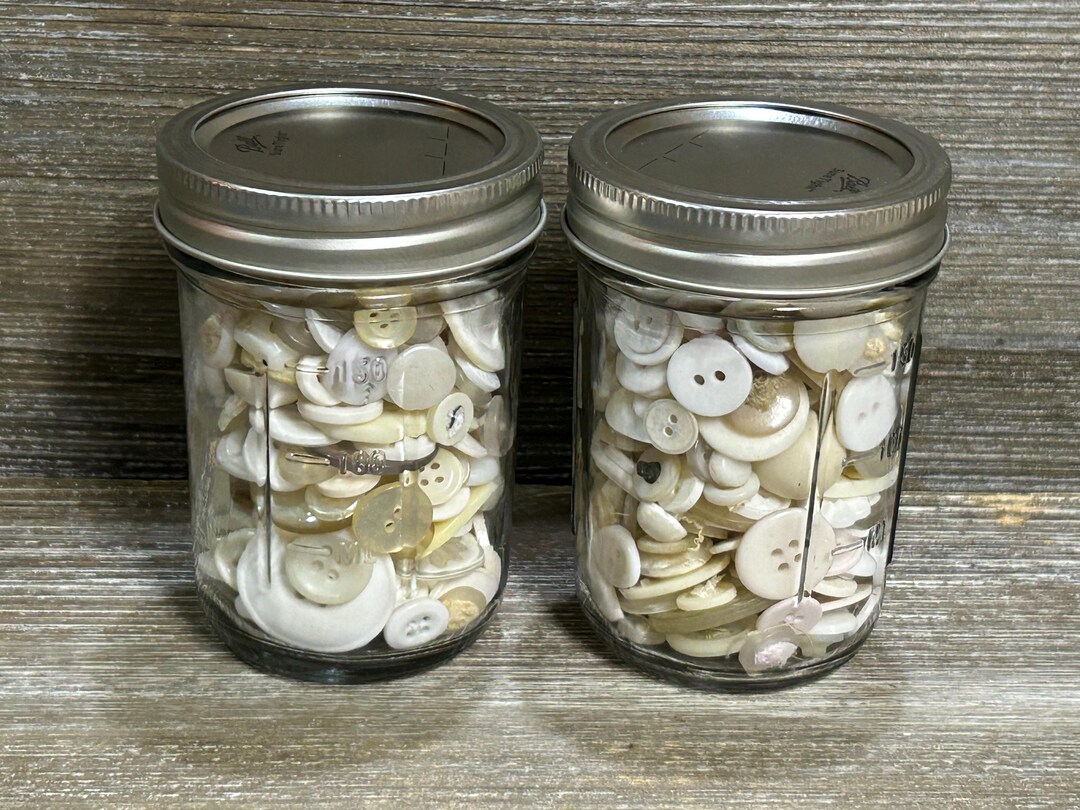 Ball Jar Vintage Buttons/ Button Jar Crafting or Sewing/beige and White ...