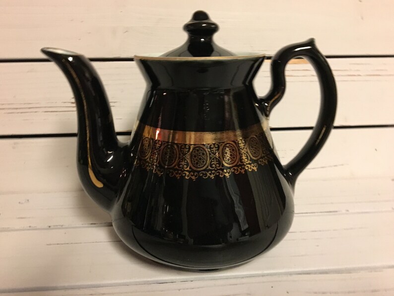Vintage Hall Brown Mid Century Teapot With Gold Etching/vintage Hall ...