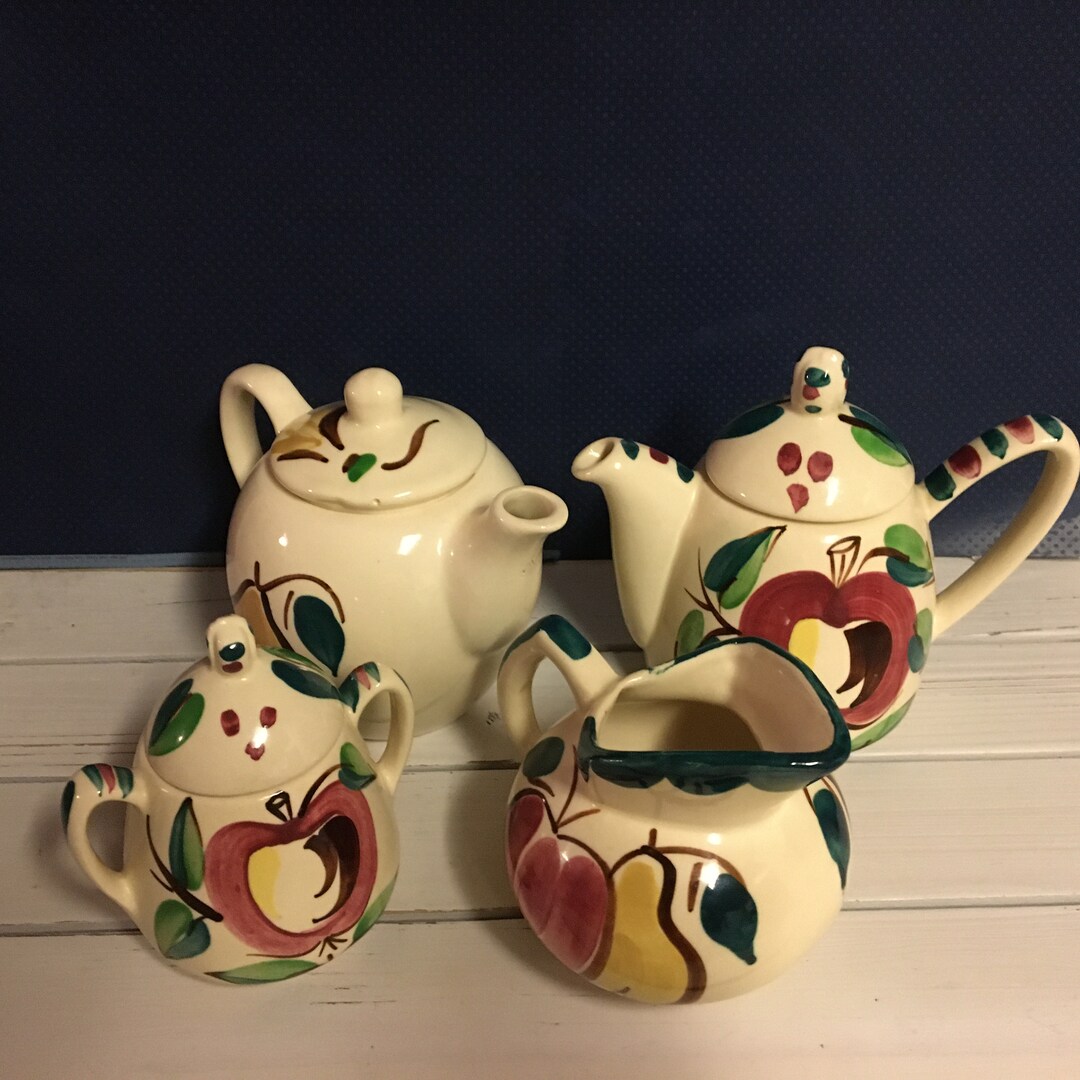 Vintage Purinton Pottery Hand Painted Slip Wear Teapots Creamer and ...