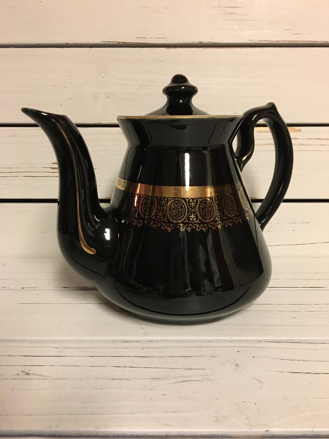 Vintage Hall Brown Mid Century Teapot With Gold Etching/vintage Hall ...