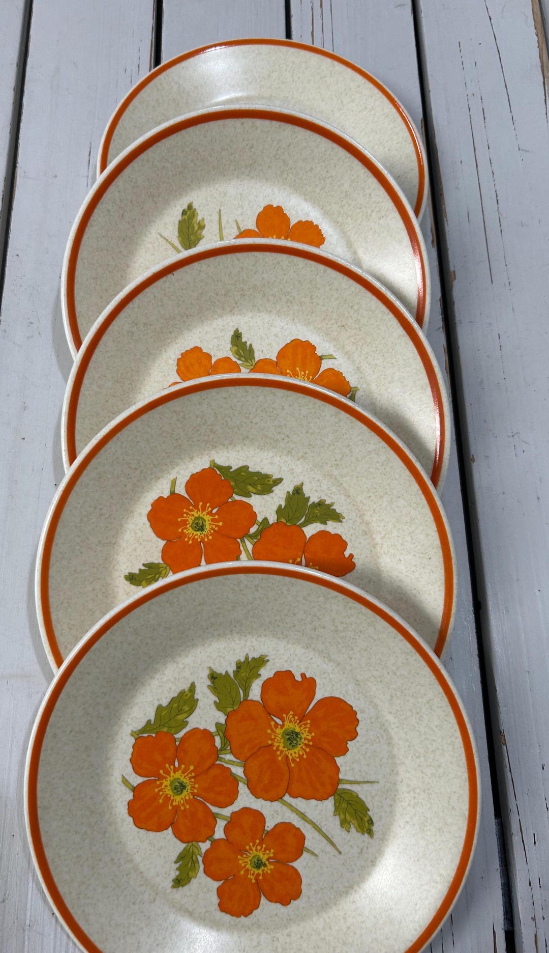 Set 5 Temperware Bread Plates/ Fire Flower Mid Century Bread Plates ...