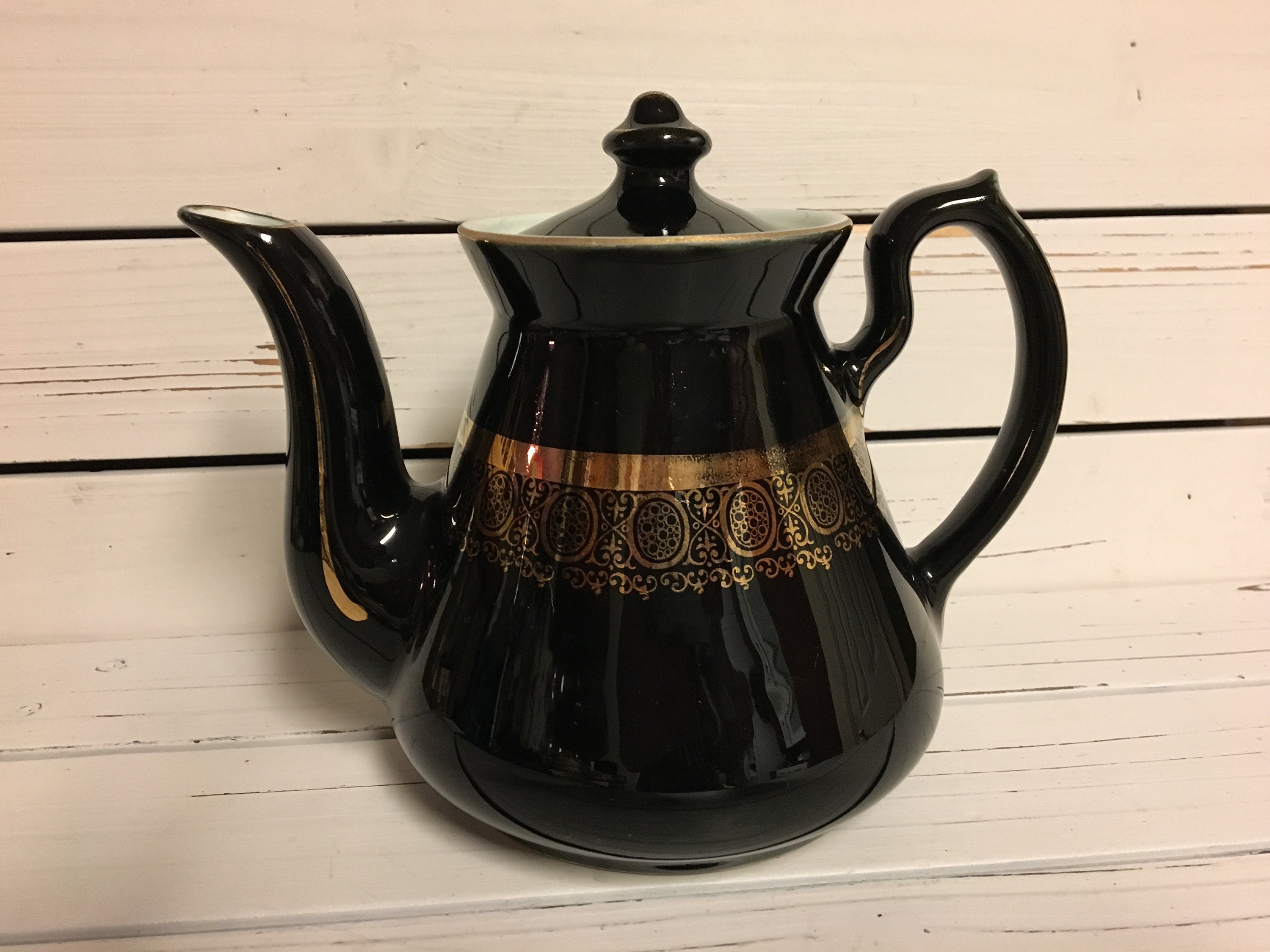 Vintage Hall Brown Mid Century Teapot With Gold Etching/vintage Hall ...