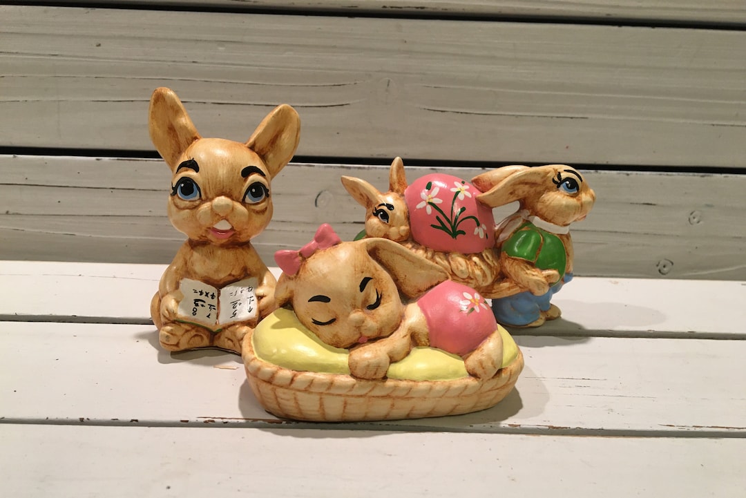 Set 3 Small Vintage Easter Bunny Ceramic Figurines/easter Collectible ...