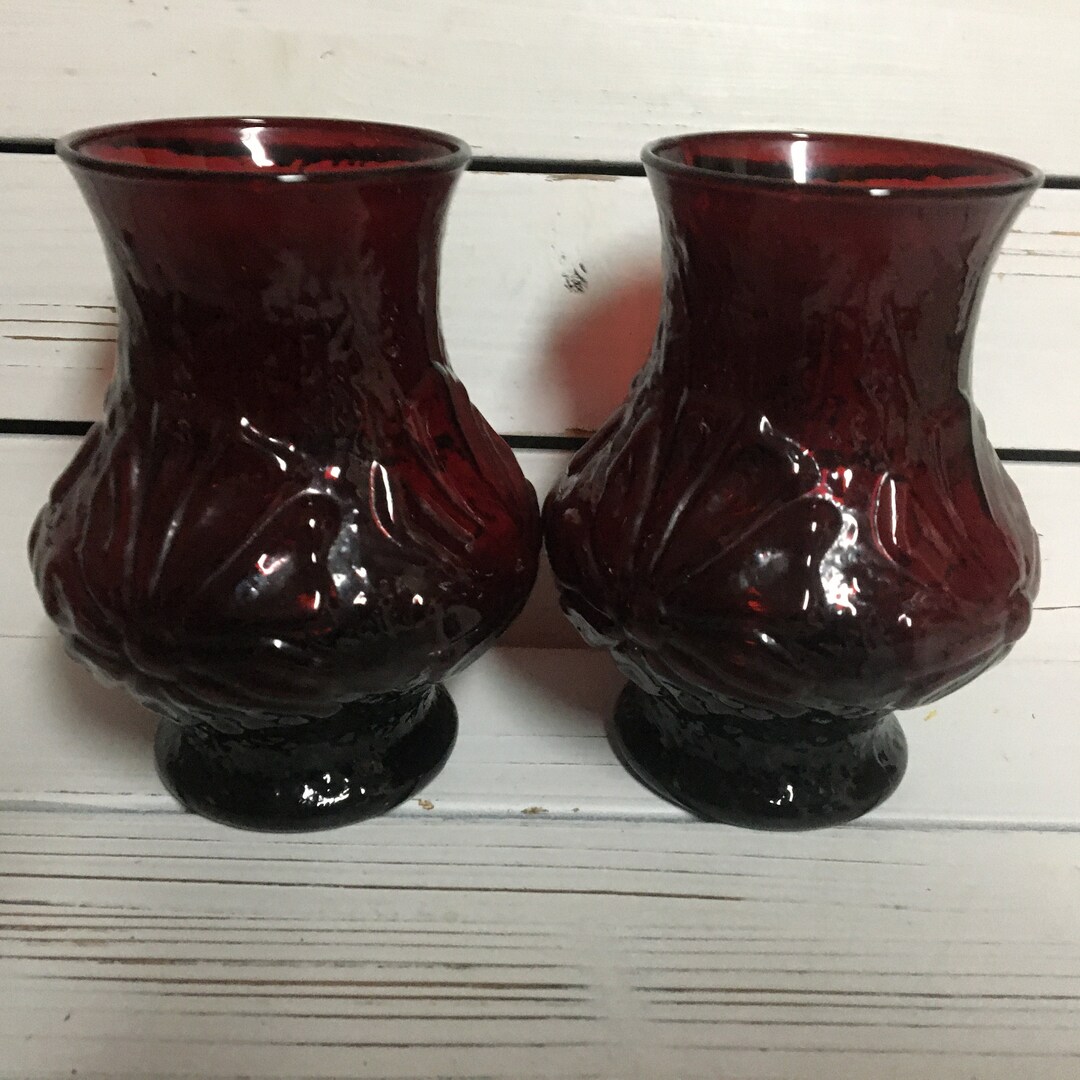 Vintage Ruby Red Vases Set 2/ Anchor Hocking Red Vases/ Red - Etsy