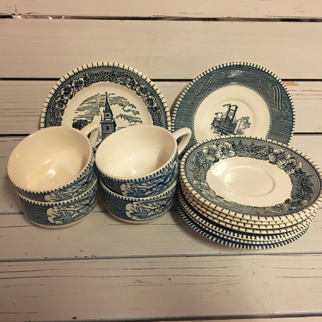 Vintage Mismatched Curry and Ives Lot / Blue and White Currier and Ives ...