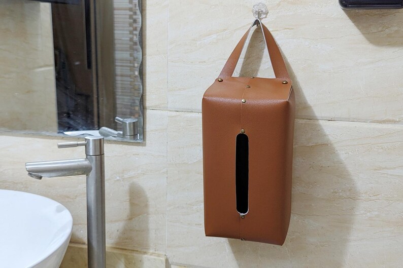 Hanging Tissue Box Holder With Detachable Straps, Decorative PU Leather ...