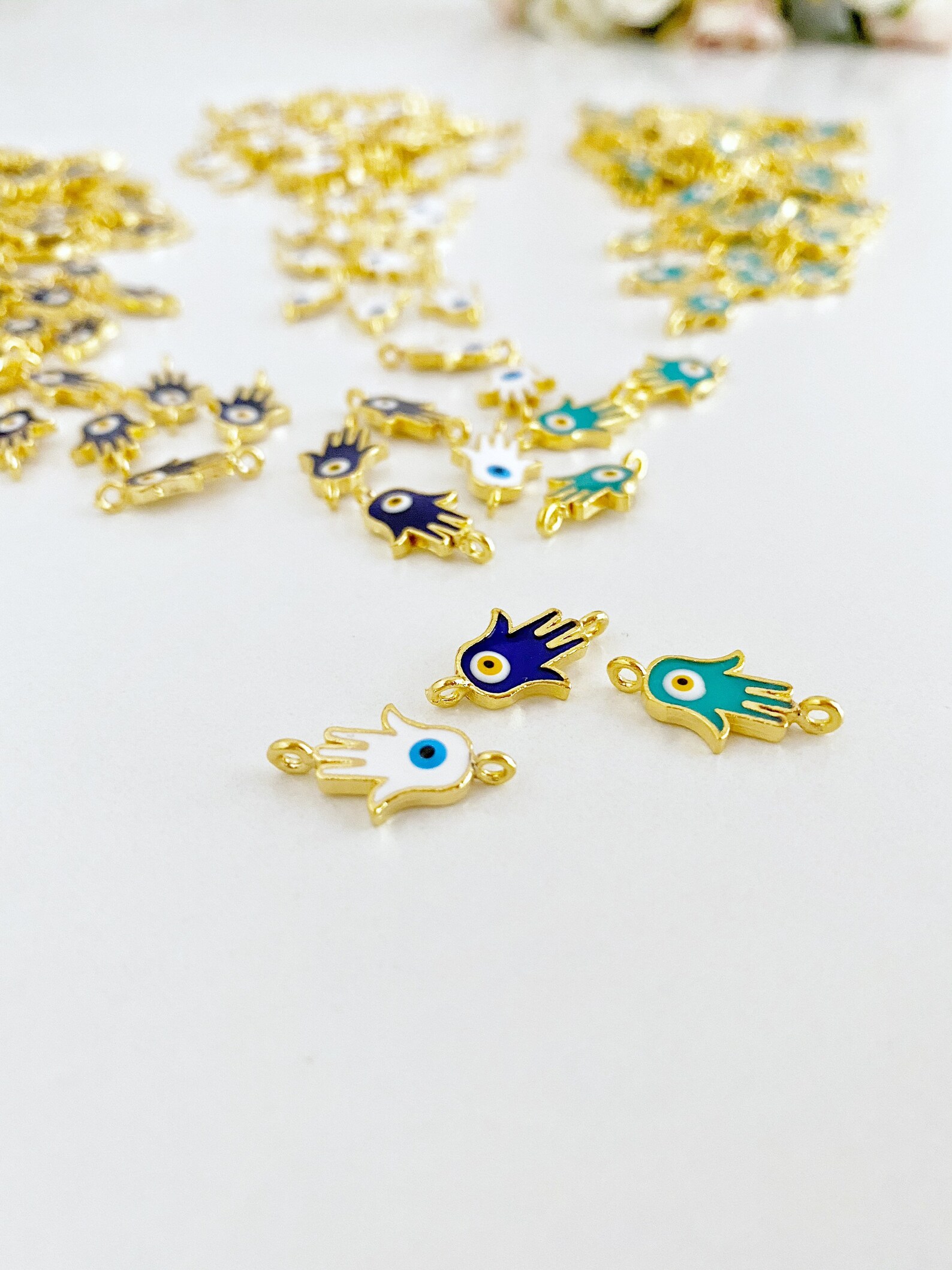 Evil eye charm hamsa hand charm evil eye connector gold | Etsy