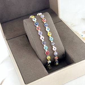 Rainbow Evil Eye Bracelet Gold Link Chain Bracelet Lucky - Etsy