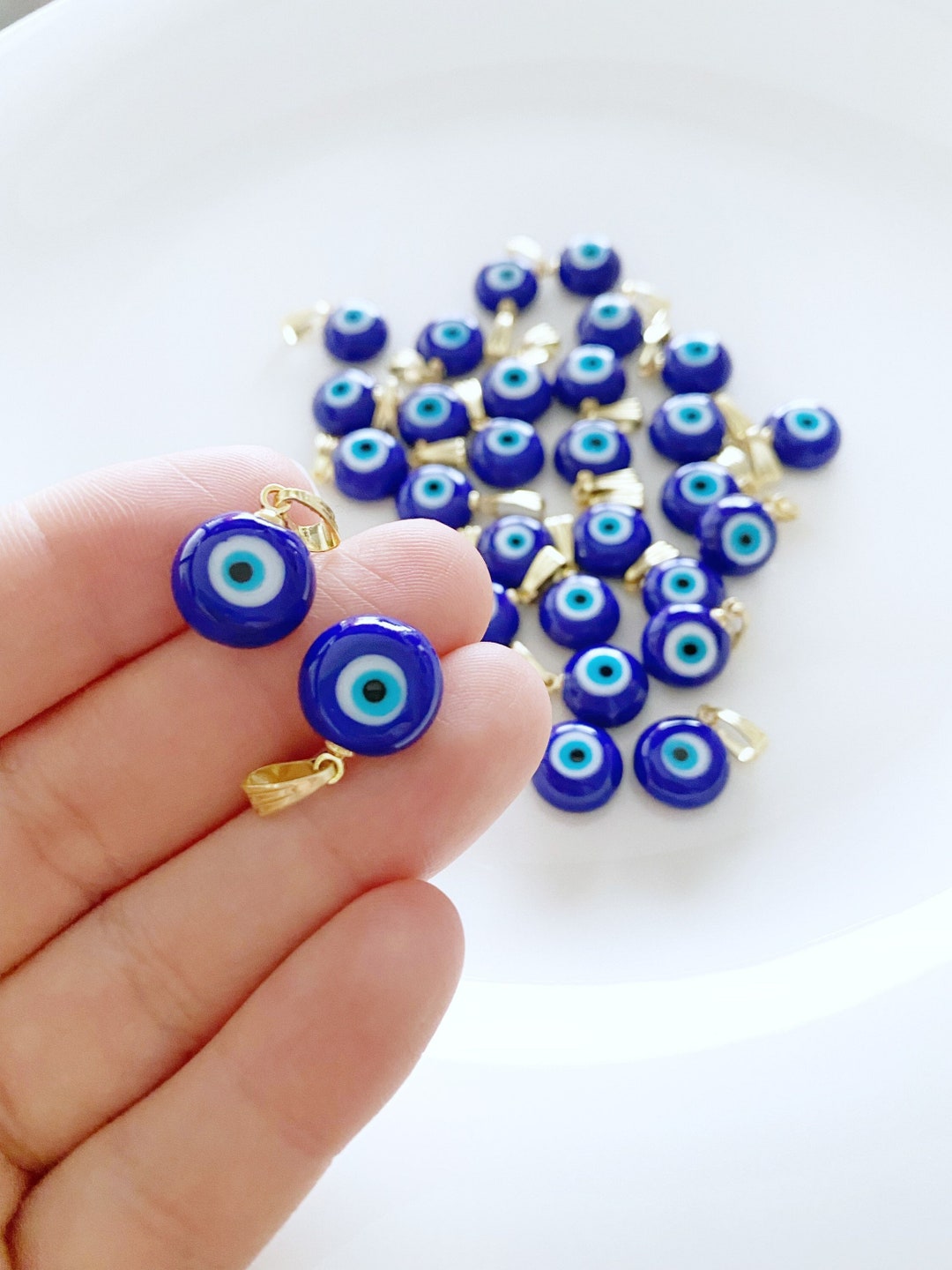 Murano Glass Evil Eye Charm, Blue Evil Eye Necklace Pendant, Jewelry ...
