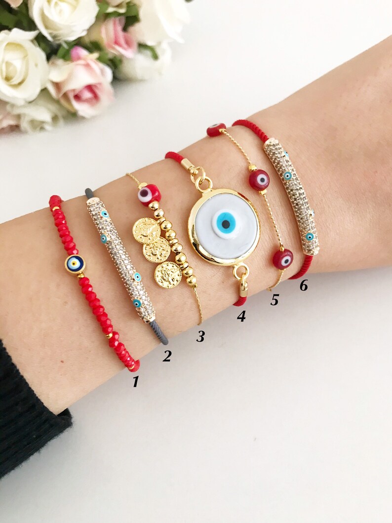 Red Greek Evil Eye Bracelet, Murano Glass Evil Eye Bracelet, Adjustable ...