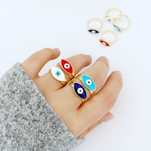 Adjustable Gold Evil Eye Ring, Stylish Gold Stackable Ring, Greek Evil ...