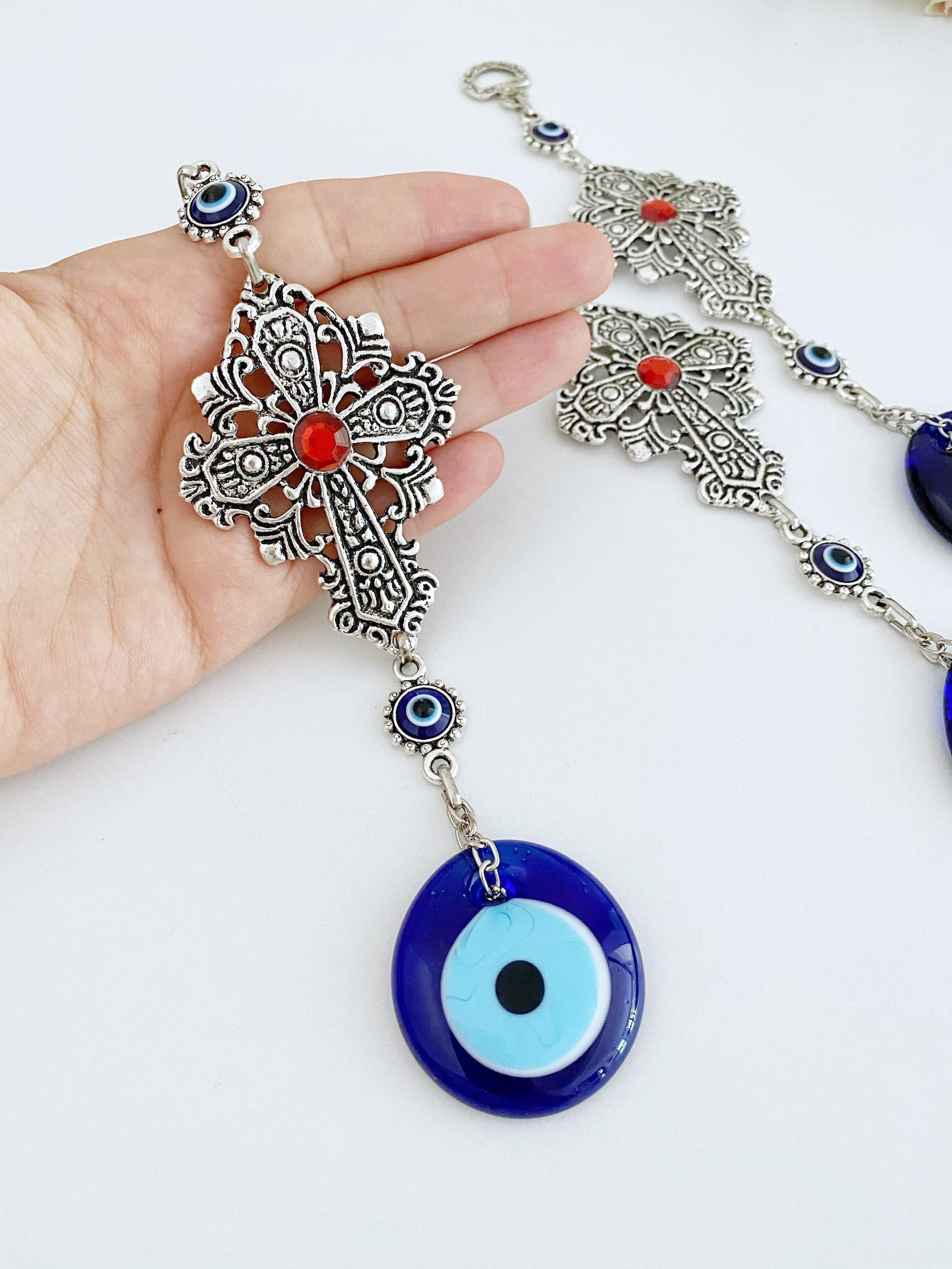 Cross Evil Eye Wall Hanging, Mauvais Oeil Ornament, Metal Cross Wall ...