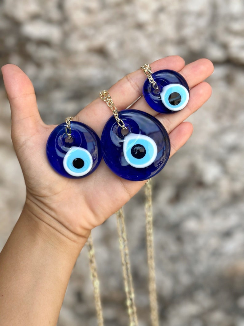 Turkish Nazar Amulet Glass Evil Eye Necklace on a Gold Chain, Big Evil ...