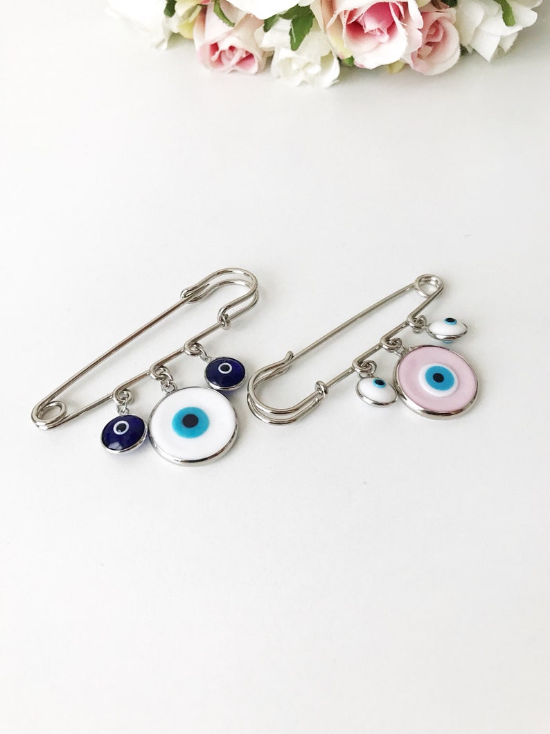 Murano Glass Evil Eye Bead Safety Pin, Silver Evil Eye Brooch ...