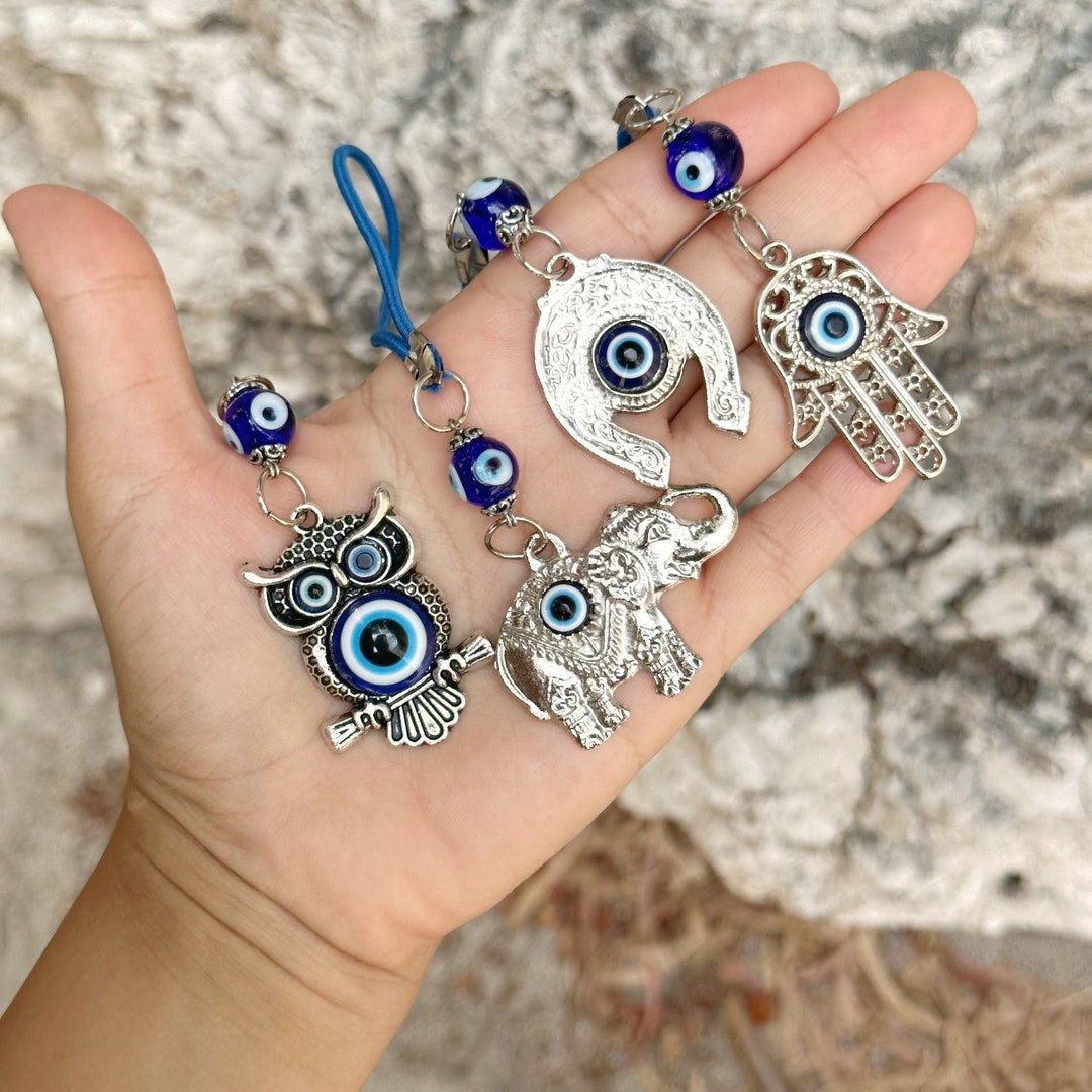 Evil Eye Car Charm Amulet, Silver Rear Mirror Car Charm, Evil Eye ...