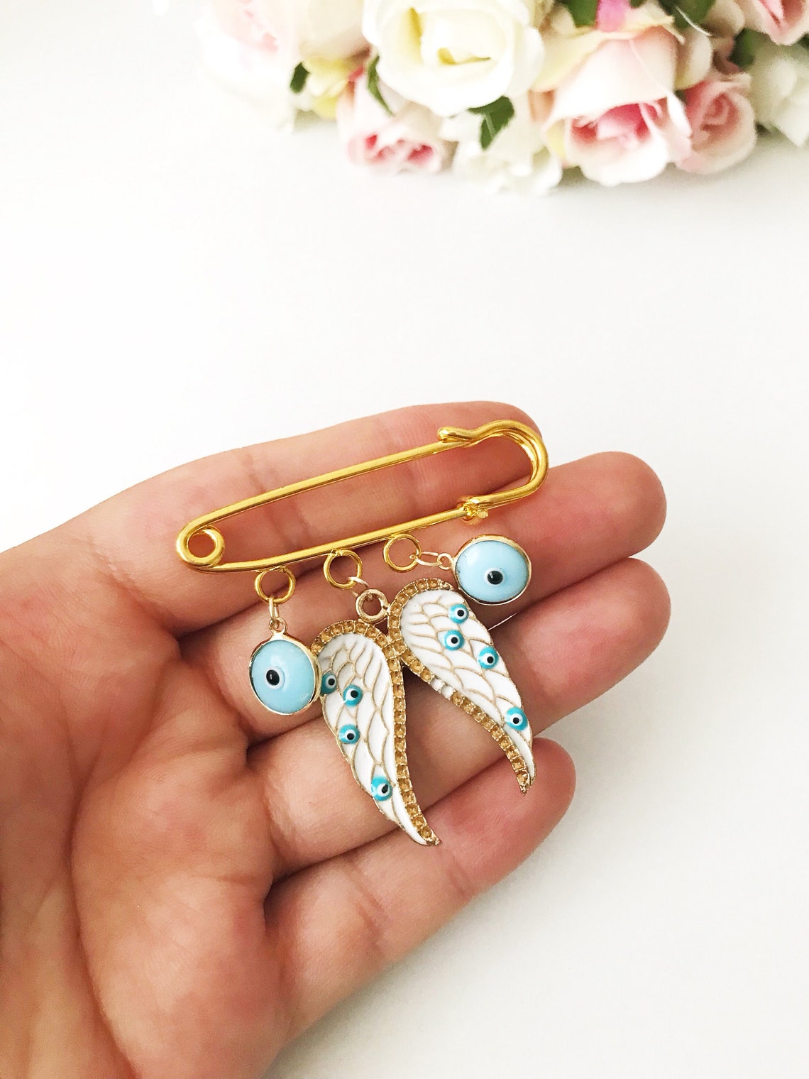 Evil Eye Safety Pin Angel Wing Safety Pin Gold Evil Eye | Etsy